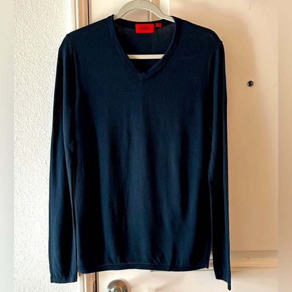 Hugo Boss | Sweaters | Hugo Boss Red Loose Vneck Sweater Color Blue ...